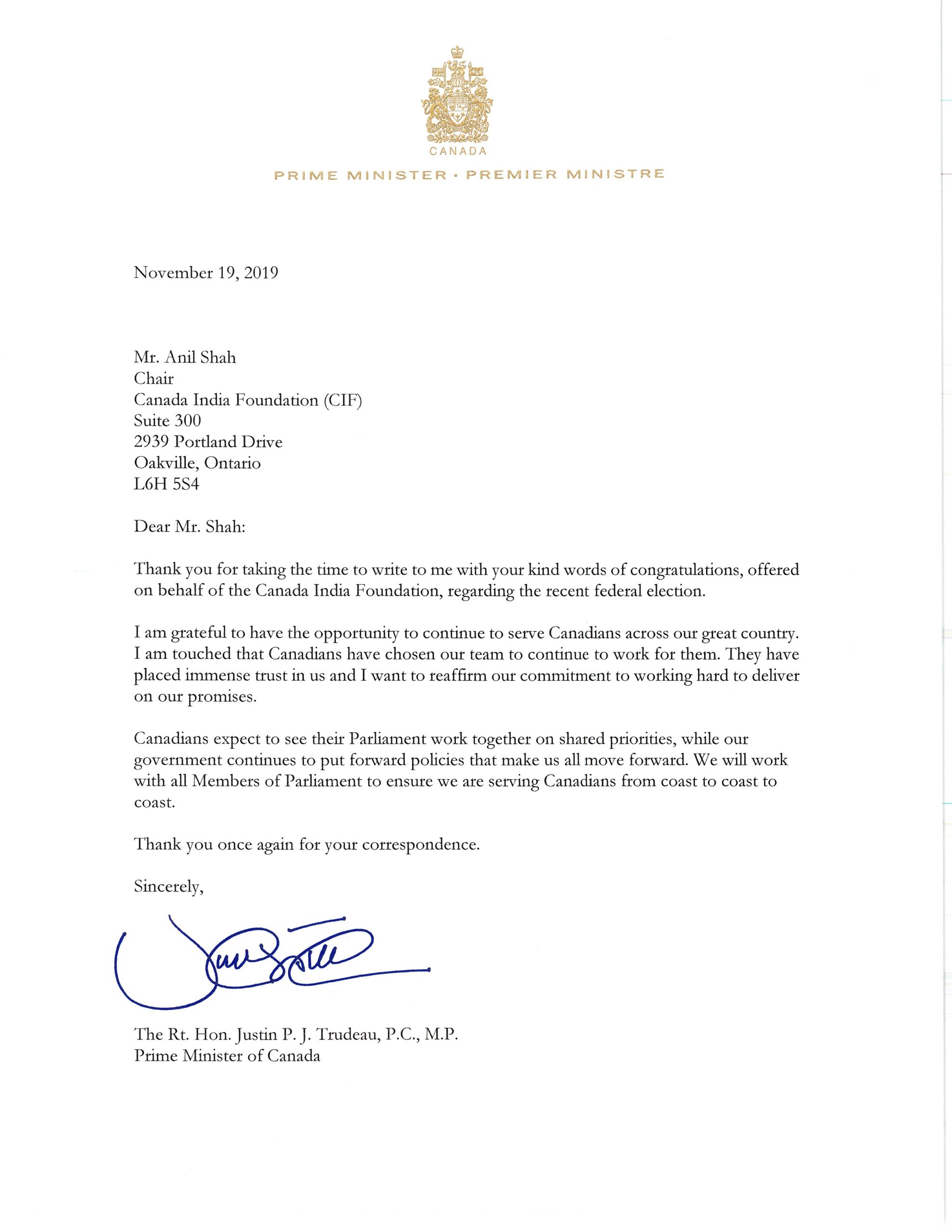 Greeting Messages – Canada India Foundation